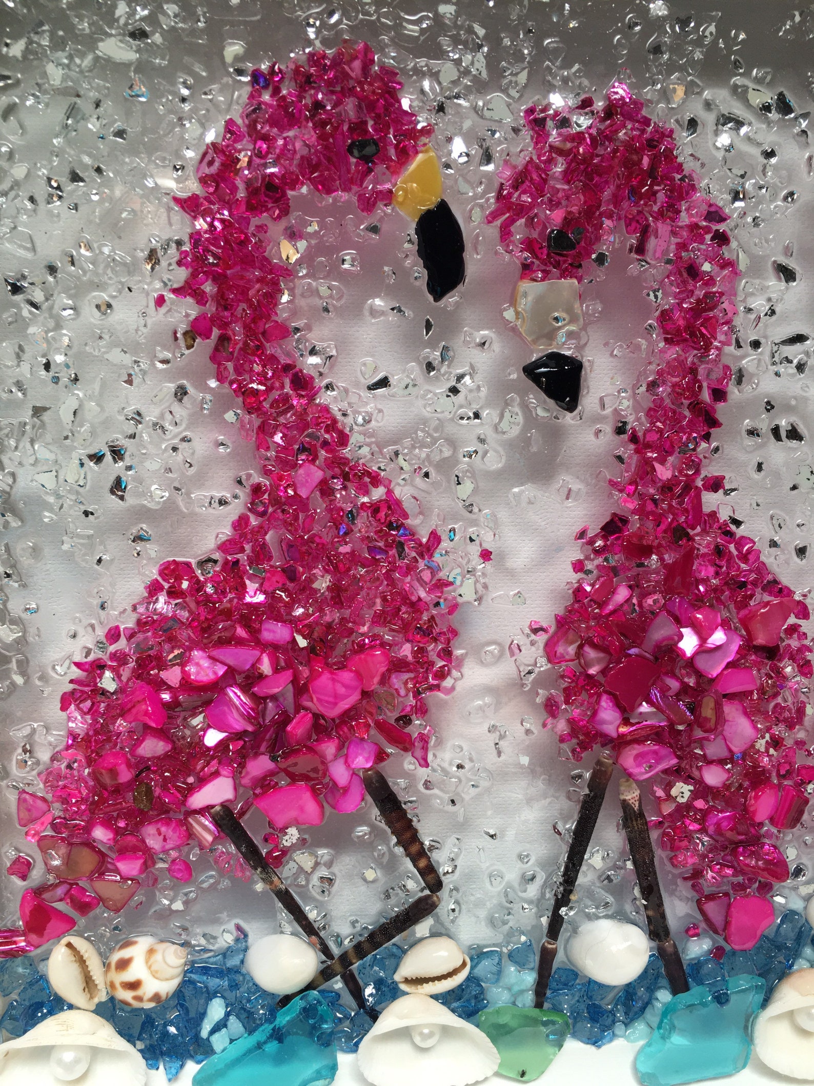 Pink Flamingo Art Pink Flamingo Sea Glass Decor Flamingo - Etsy