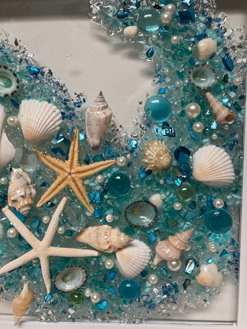 Teal Seashell Beach Resin Window/turquoise Seashell Wall - Etsy
