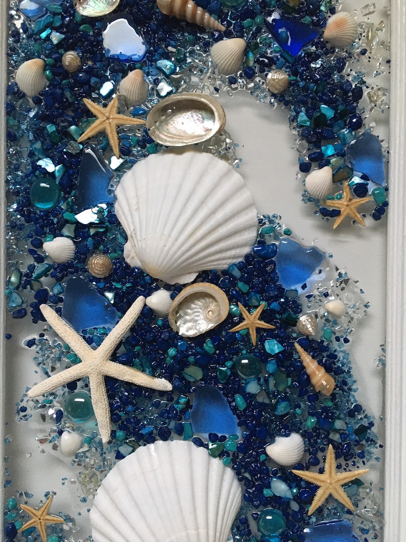 Ocean Blue Wall Art/ocean Seashell Window/seashell Decor/beach Glass ...