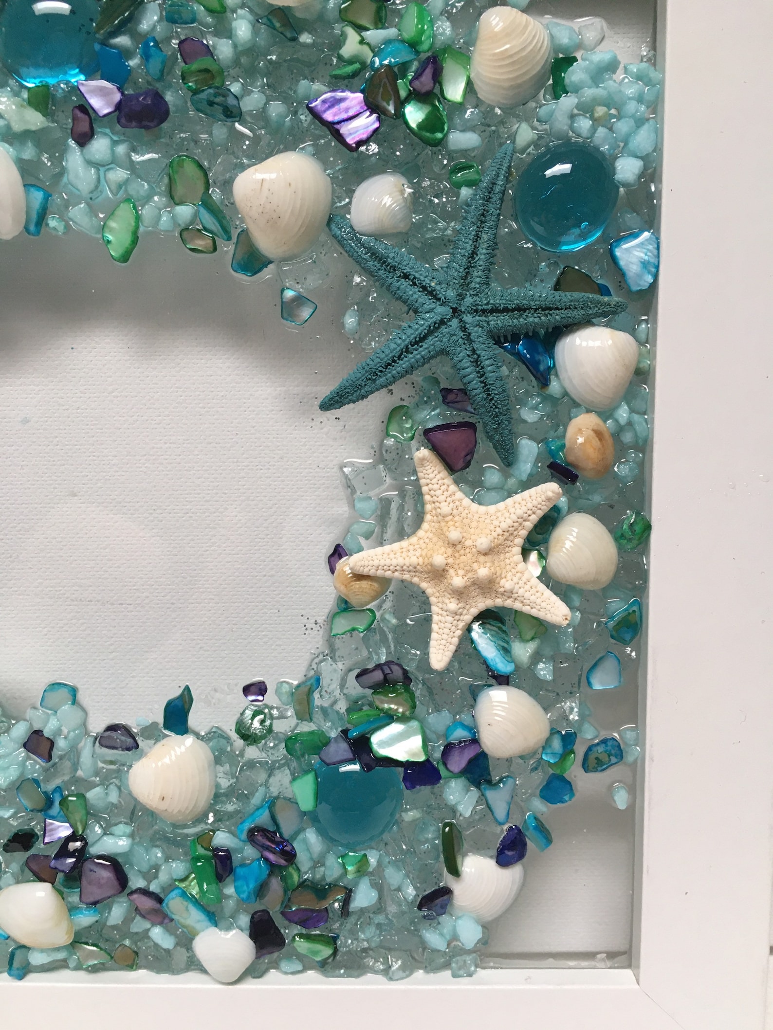 Seashell Wreath, Blue Seashell Decor, Sea Glass Wreath, Beach House ...