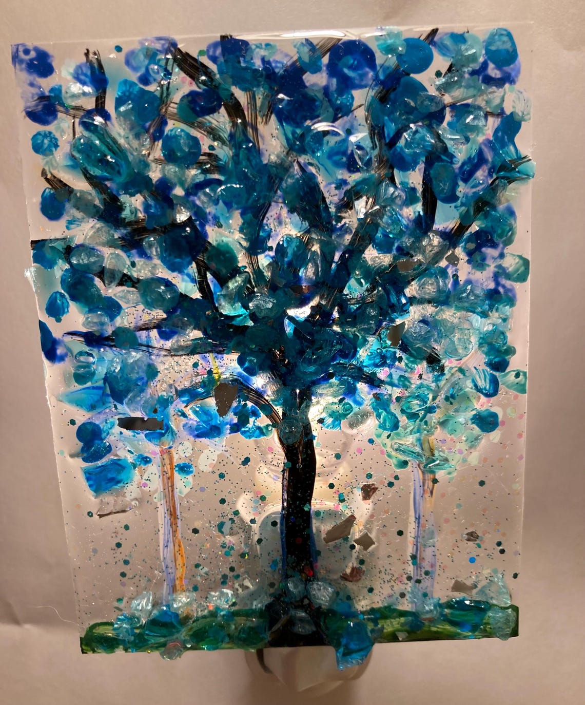 Blue Trees Night Light, Blueberry Hand Painted Night Light,blue Night ...