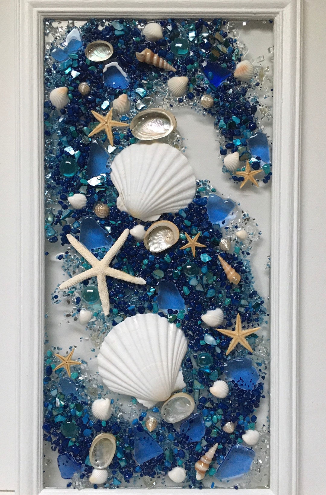 Ocean Blue Wall Art/ocean Seashell Window/seashell Decor/beach Glass ...