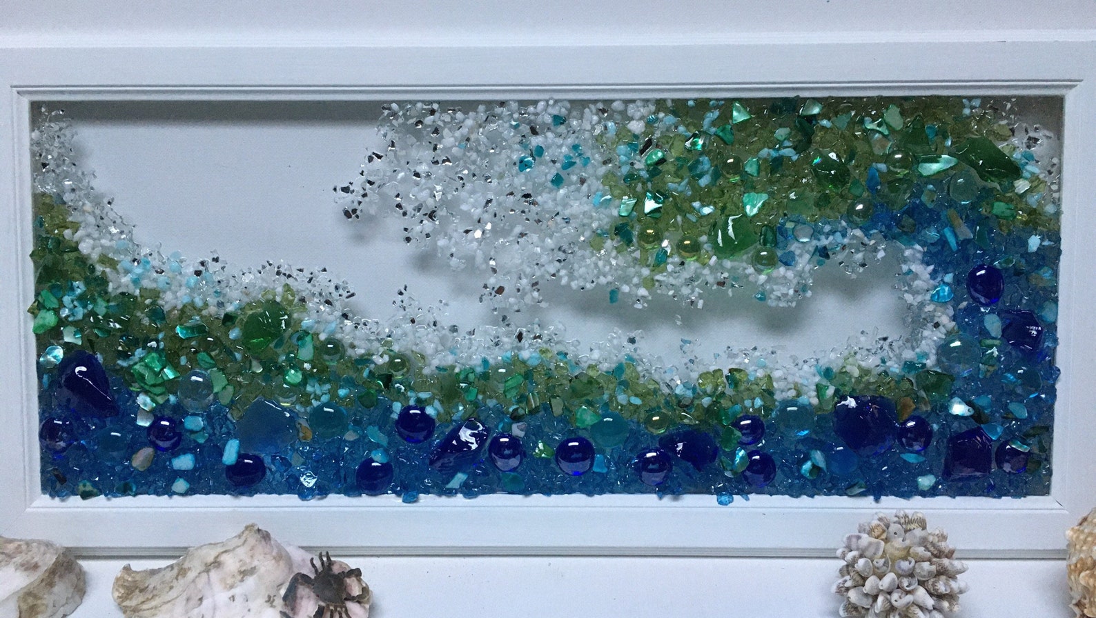 Seaglass Wave Window/seashell Art/beach Glass Art/coastal Wave/seascape ...