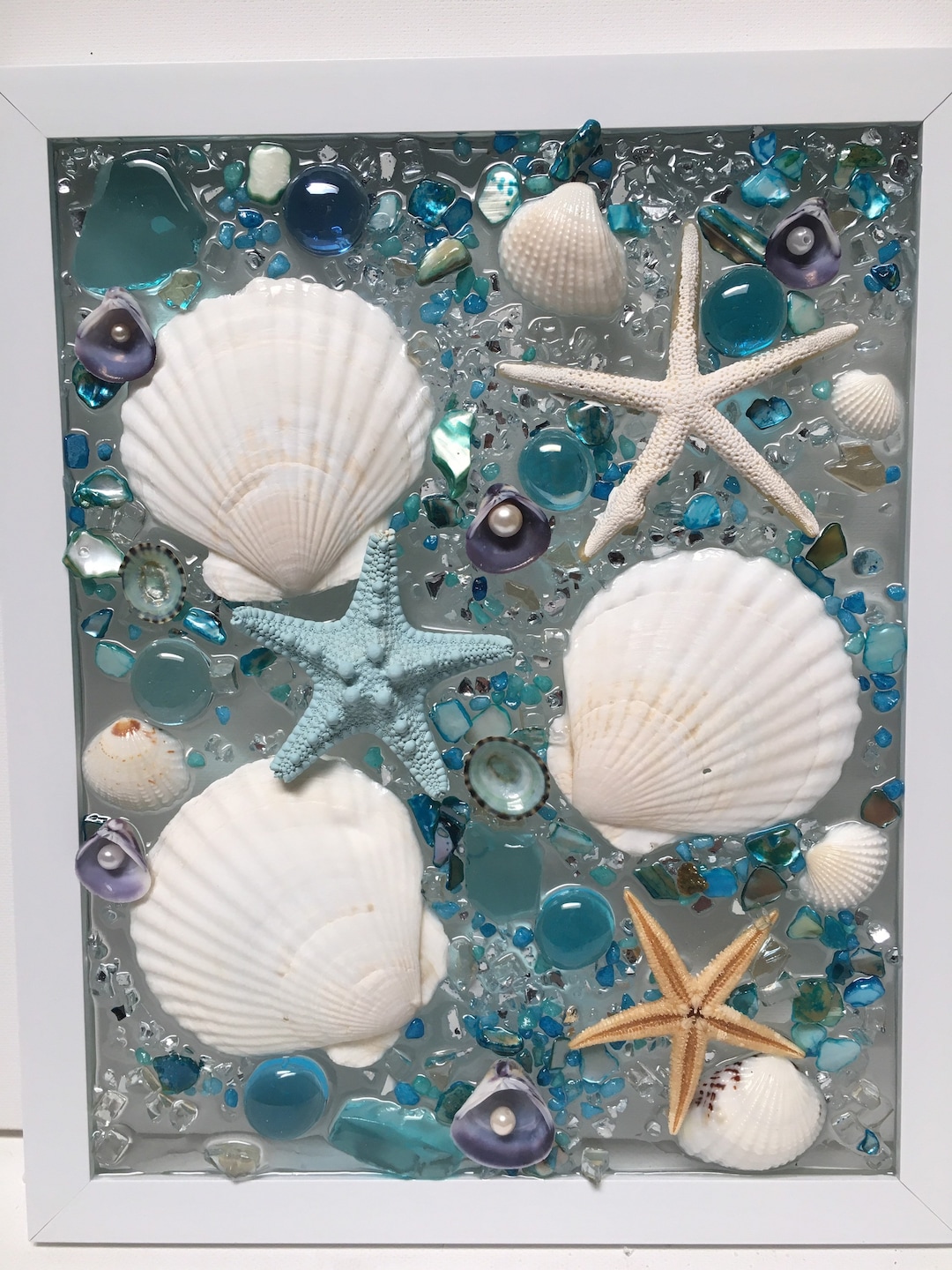 Seashell and Sea Glass Arrangement, Seashell Wall Hanging, Sea Glass ...