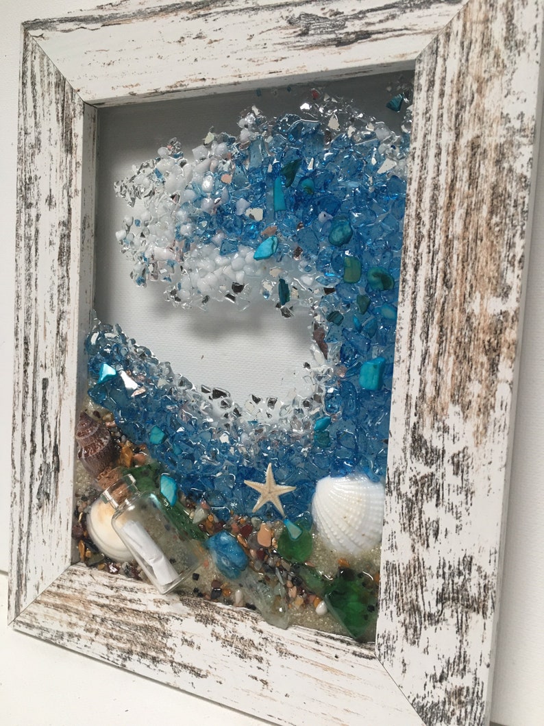 Wave Art/message in a Bottle Seashell Art/resin Art/beach Wall - Etsy