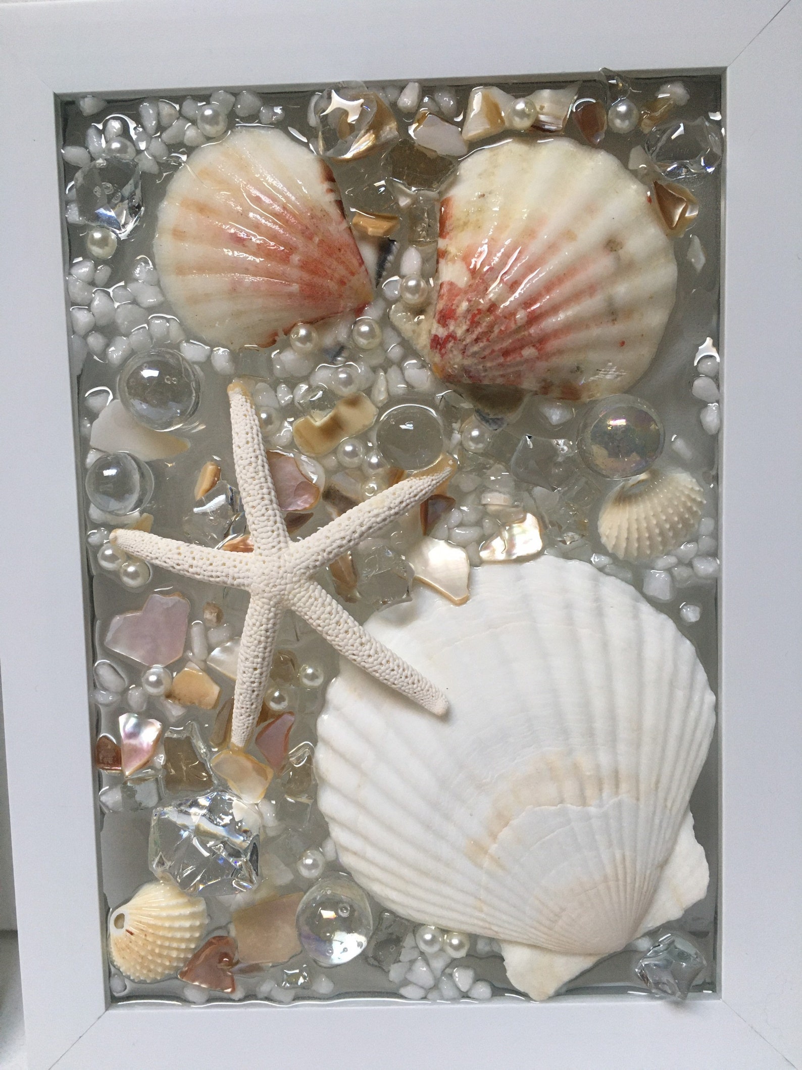 White Seashell Window, White Seashell/seaglass Arrangement, Crystal and ...