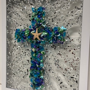 Coastal Sea Glass Cross/resin Wall Cross/christian Decor/religious Home ...
