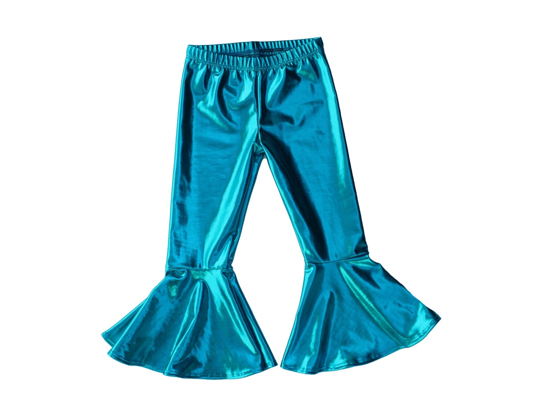 Dreaming Kids Turq Blue Metallic Leggings Bell Bottoms Groovy - Etsy