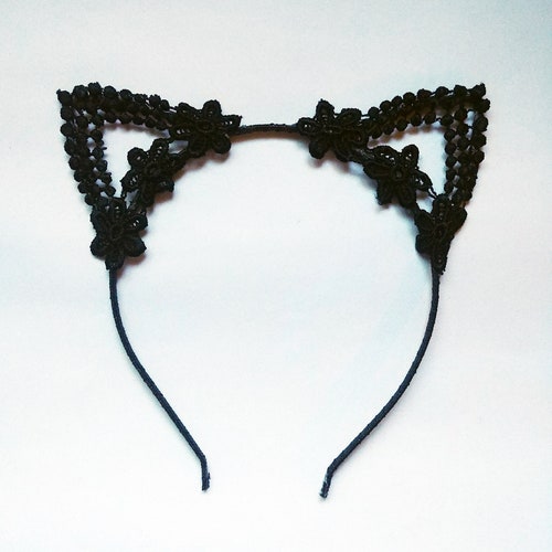 Floral Black And Red Cat Ears Headband Etsy