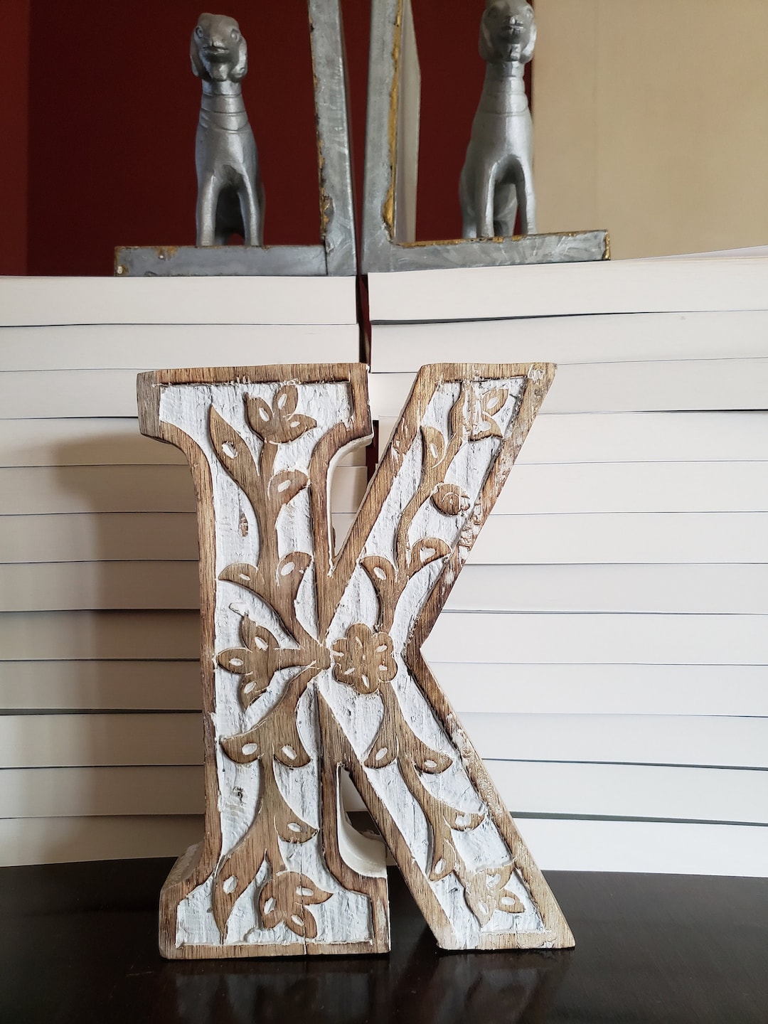 Distressed Wood Letter K – Carved Mango Wood Initial, Rustic Home Decor ...