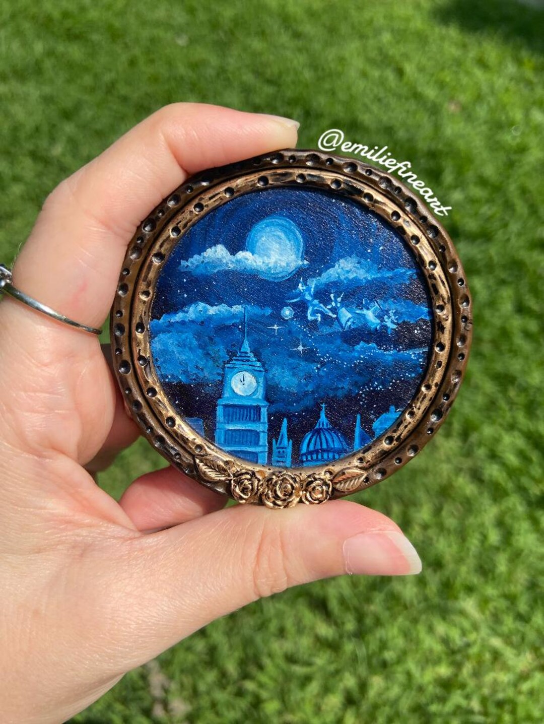 Disney Peter Pan Neverland Miniature/mini Round Painting on Wood With ...