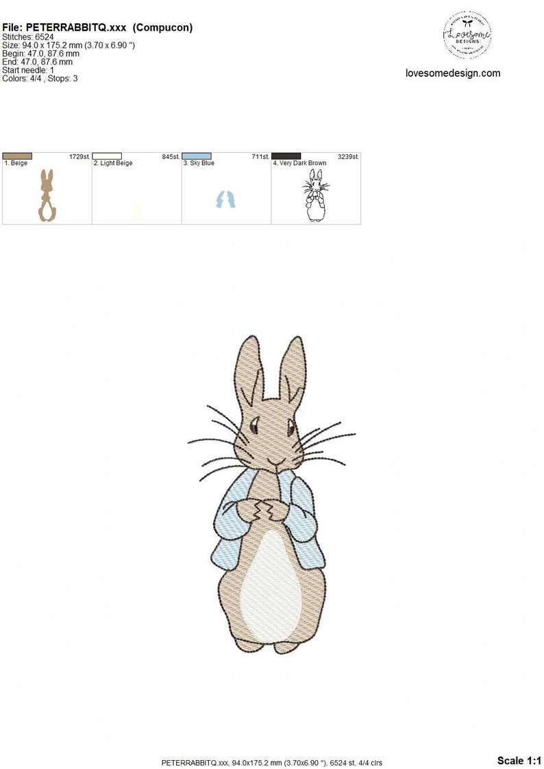 Peter Rabbit 7inch Quick Stitch Machine Embroidery Design - Etsy