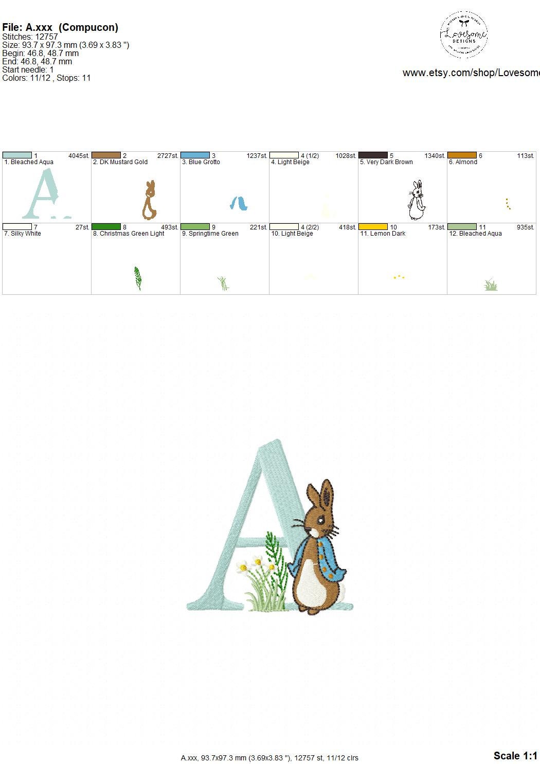 Peter Rabbit Monogram Font 4inch Embroidery Font Easter Bunny | Etsy