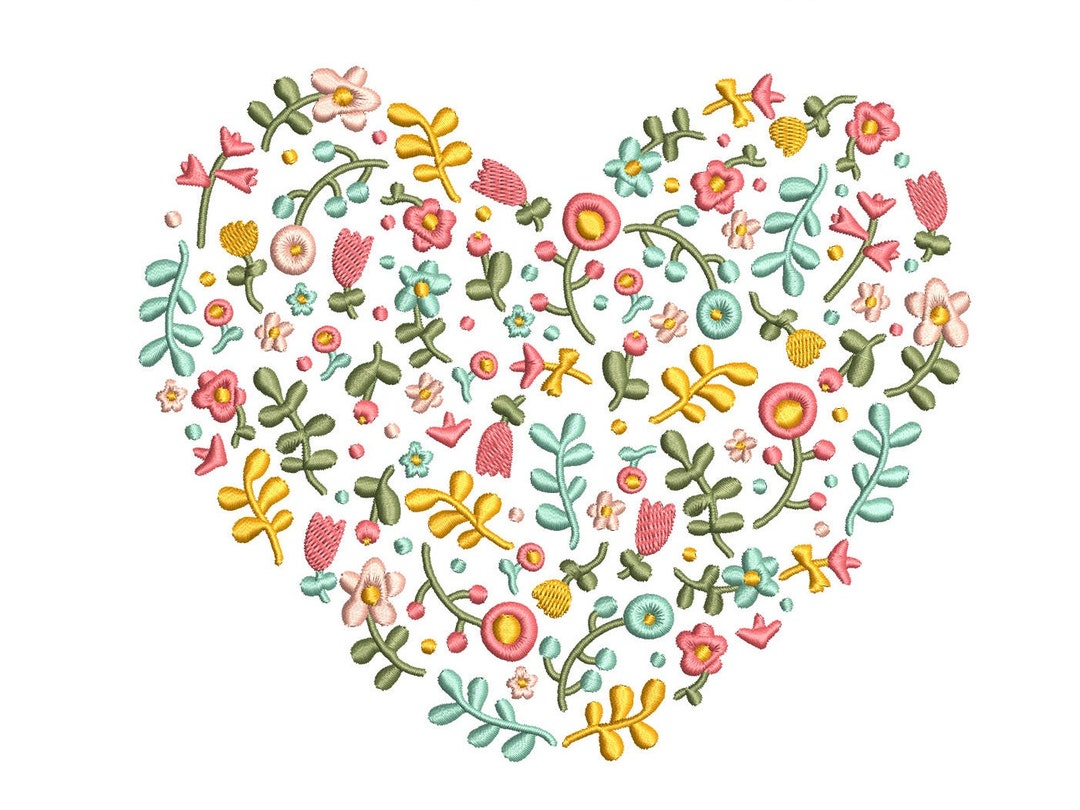 Floral Heart 8X8 Embroidery Design Modern Floral Fill - Etsy