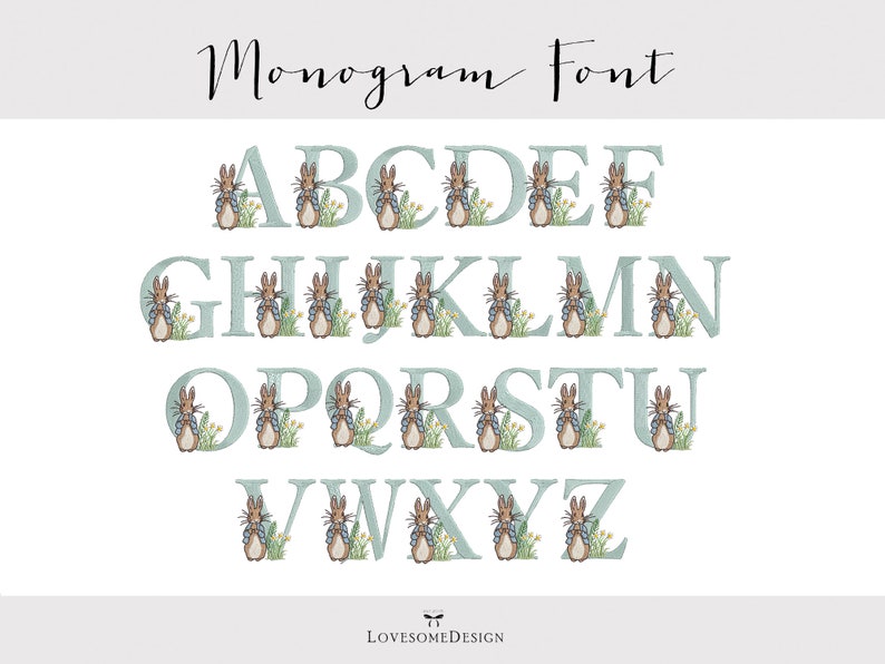 Peter Rabbit Monogram Font 4inch Embroidery Font Easter Bunny | Etsy ...