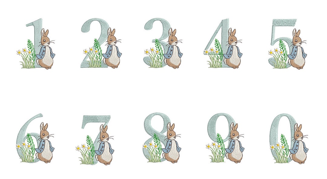 Peter Rabbit Numbers 3inch Embroidery Set, Easter Bunny Numbers ...