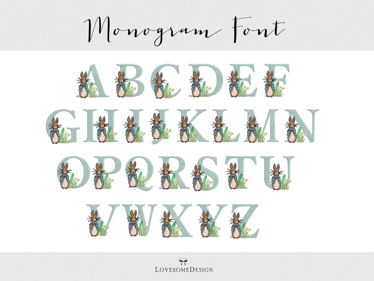 Peter Rabbit Monogram Font 4inch Embroidery Font Easter Bunny | Etsy