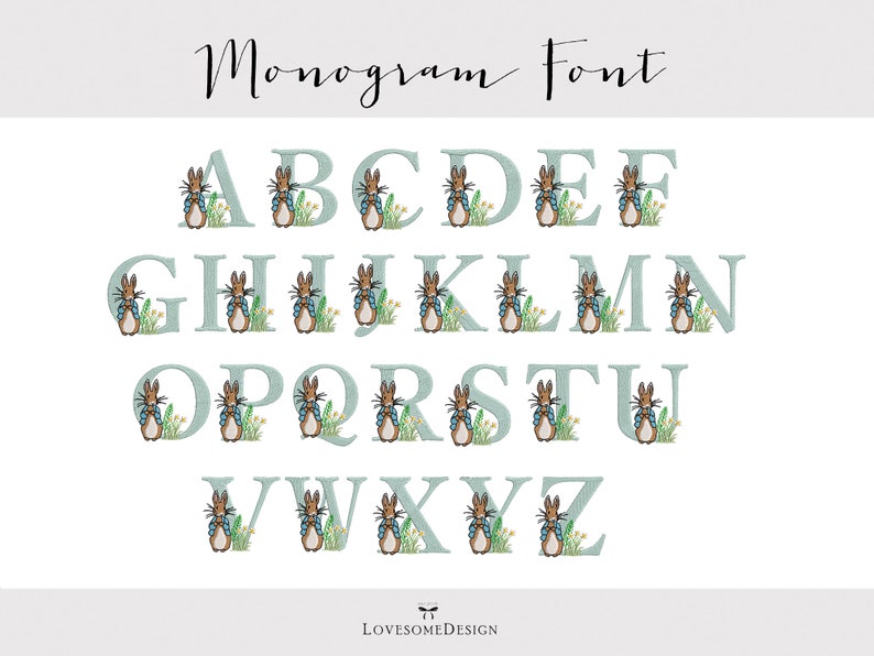 Peter Rabbit Monogram Font 4inch Embroidery Font Easter Bunny | Etsy