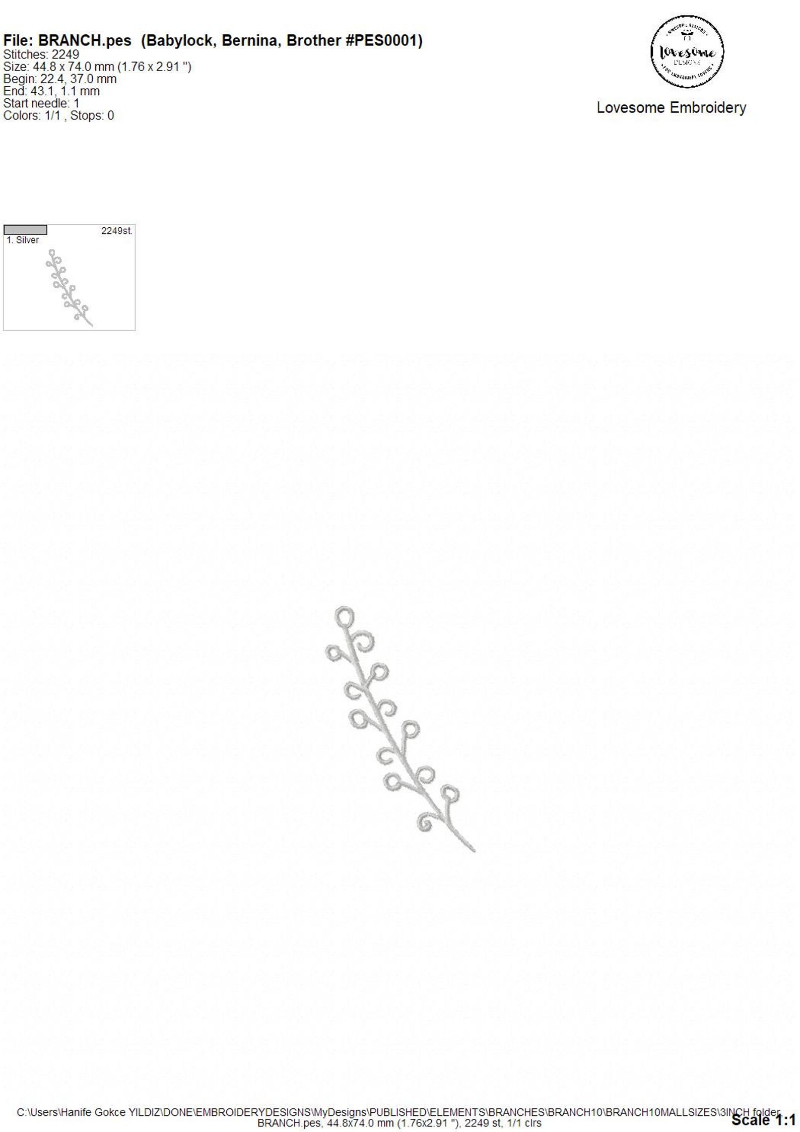 Branch Embroidery Design Three Sizes Modern Decorative - Etsy