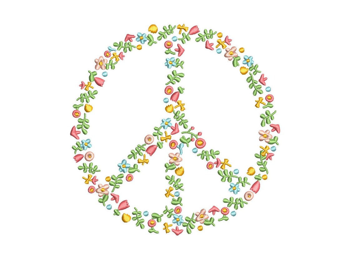 Floral Peace Sign 5X7 Embroidery Design, Modern Floral Fill Peace Sign ...