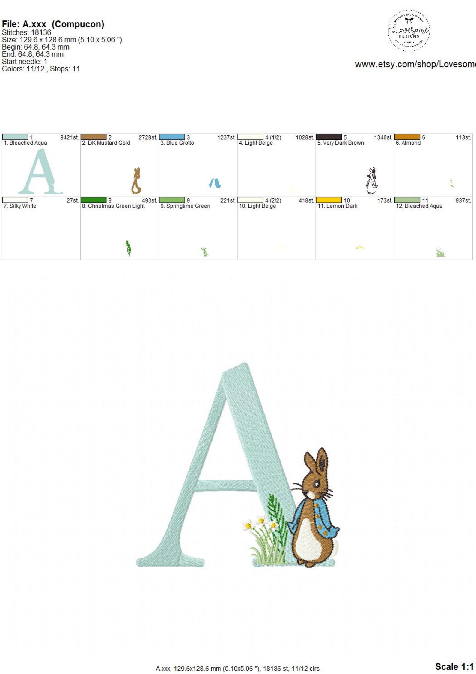 Peter Rabbit Monogram Font 5inch Embroidery Font Easter Bunny | Etsy