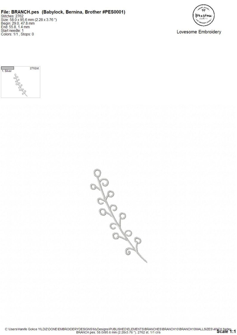 Branch Embroidery Design Three Sizes Modern Decorative - Etsy