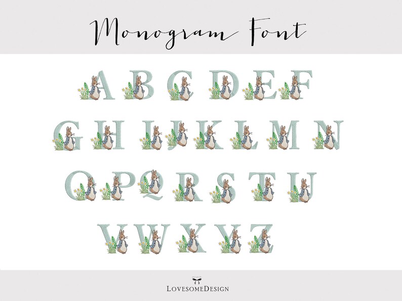 Peter Rabbit Monogram Font 3inch Embroidery Font Easter Bunny | Etsy
