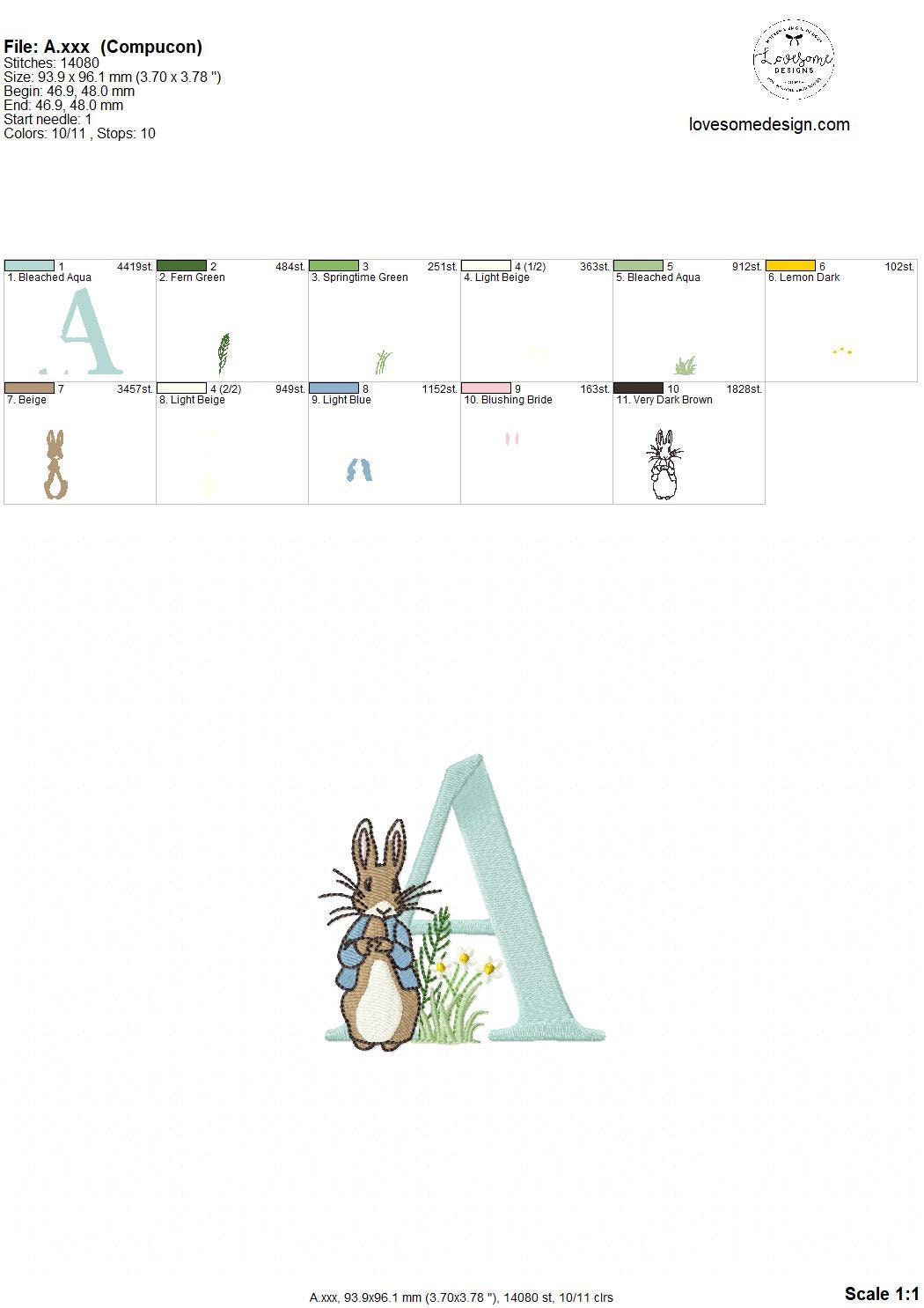 Peter Rabbit Alphabet 4inch A-Z Machine Embroidery Font - Etsy Australia