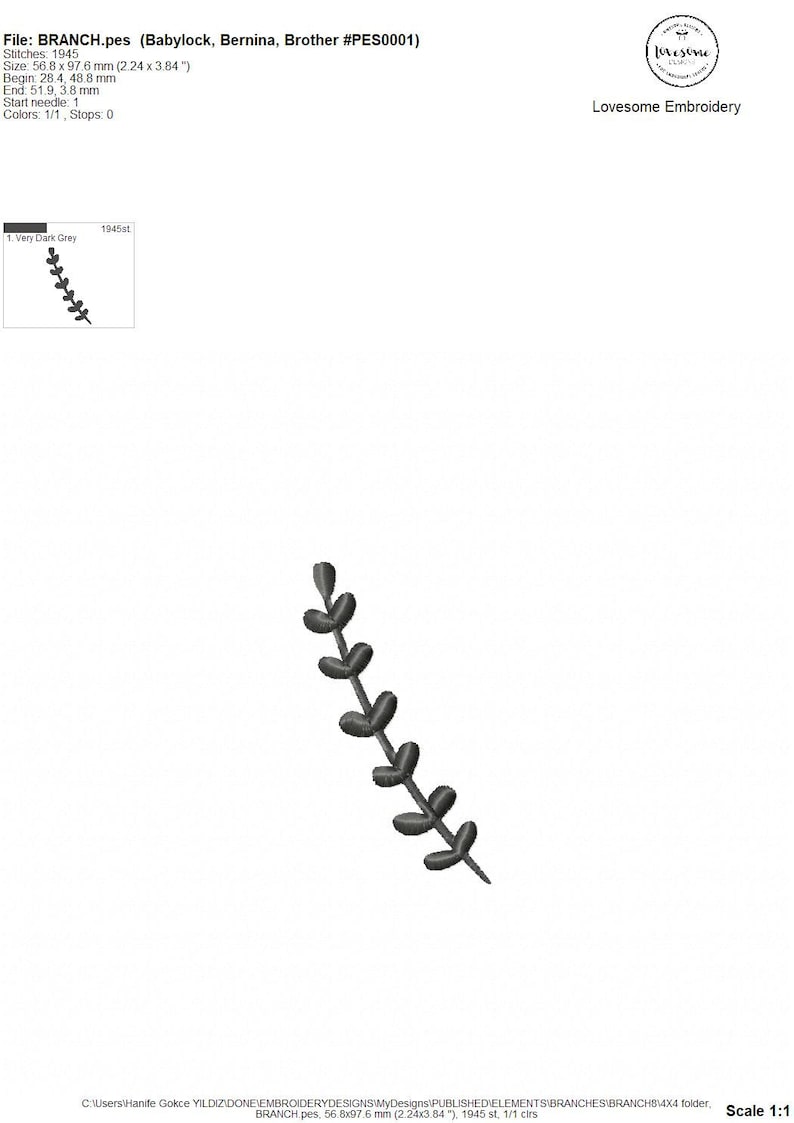 Branch Embroidery Design Three Sizes Modern Decorative | Etsy