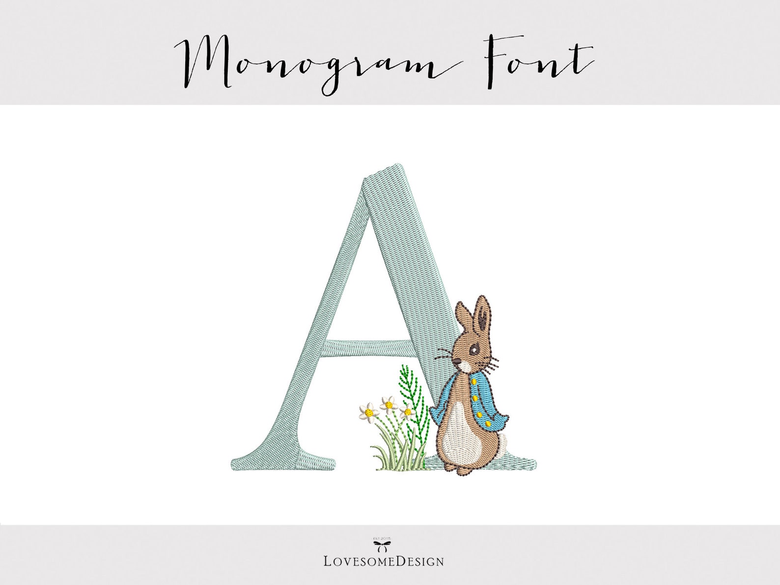 Peter Rabbit Monogram Font 5inch Embroidery Font Easter Bunny | Etsy