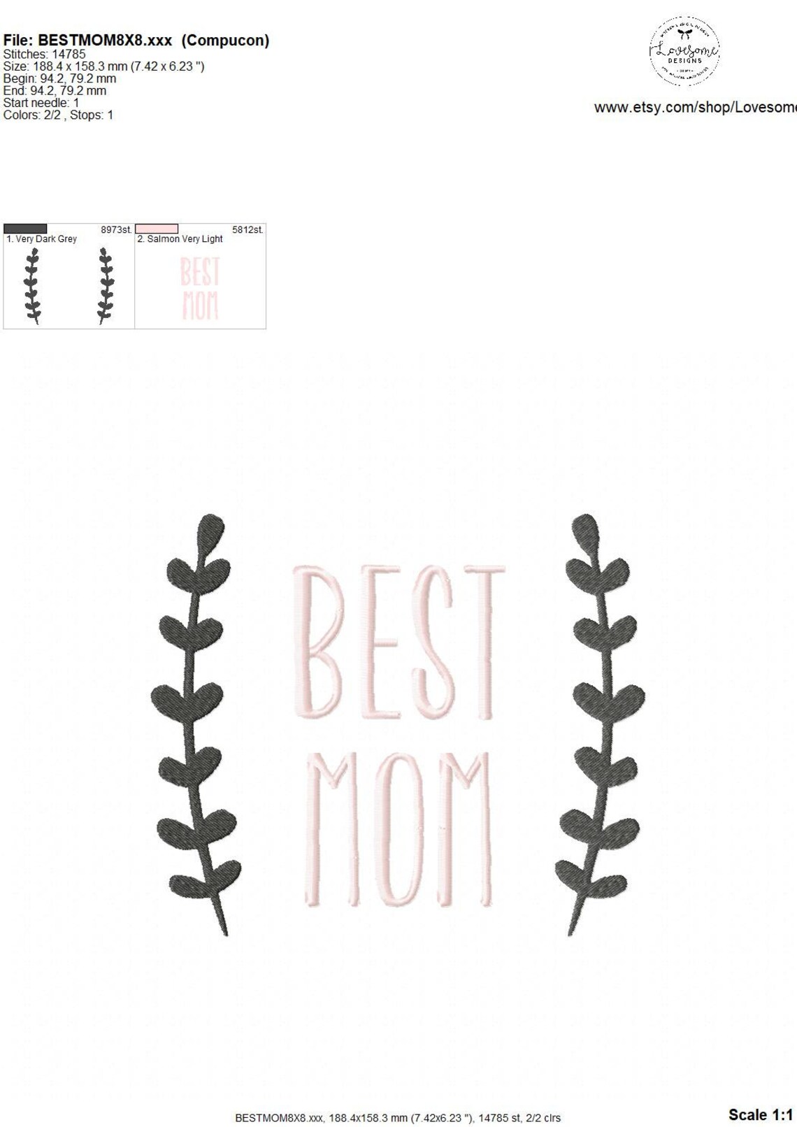 Best Mom 8X8 Embroidery Design Mothers Day Embroidery Design | Etsy