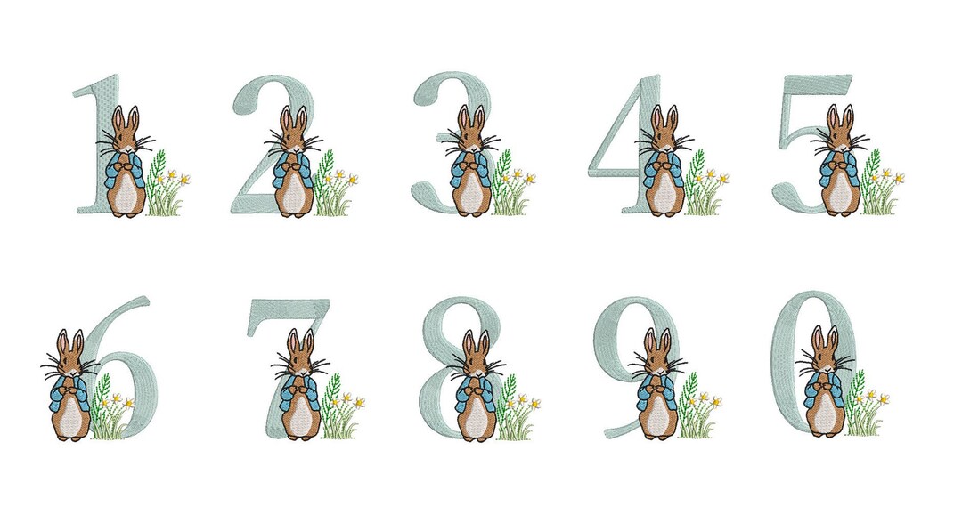 Peter Rabbit Numbers 4inch Embroidery Set Easter Bunny - Etsy