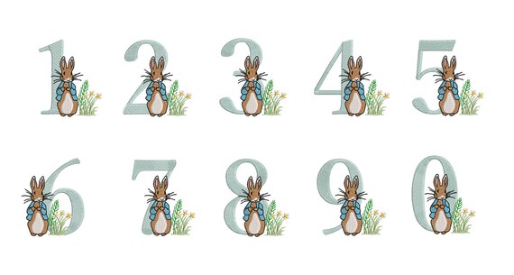 Peter Rabbit Numbers 4inch Embroidery Set Easter Bunny - Etsy