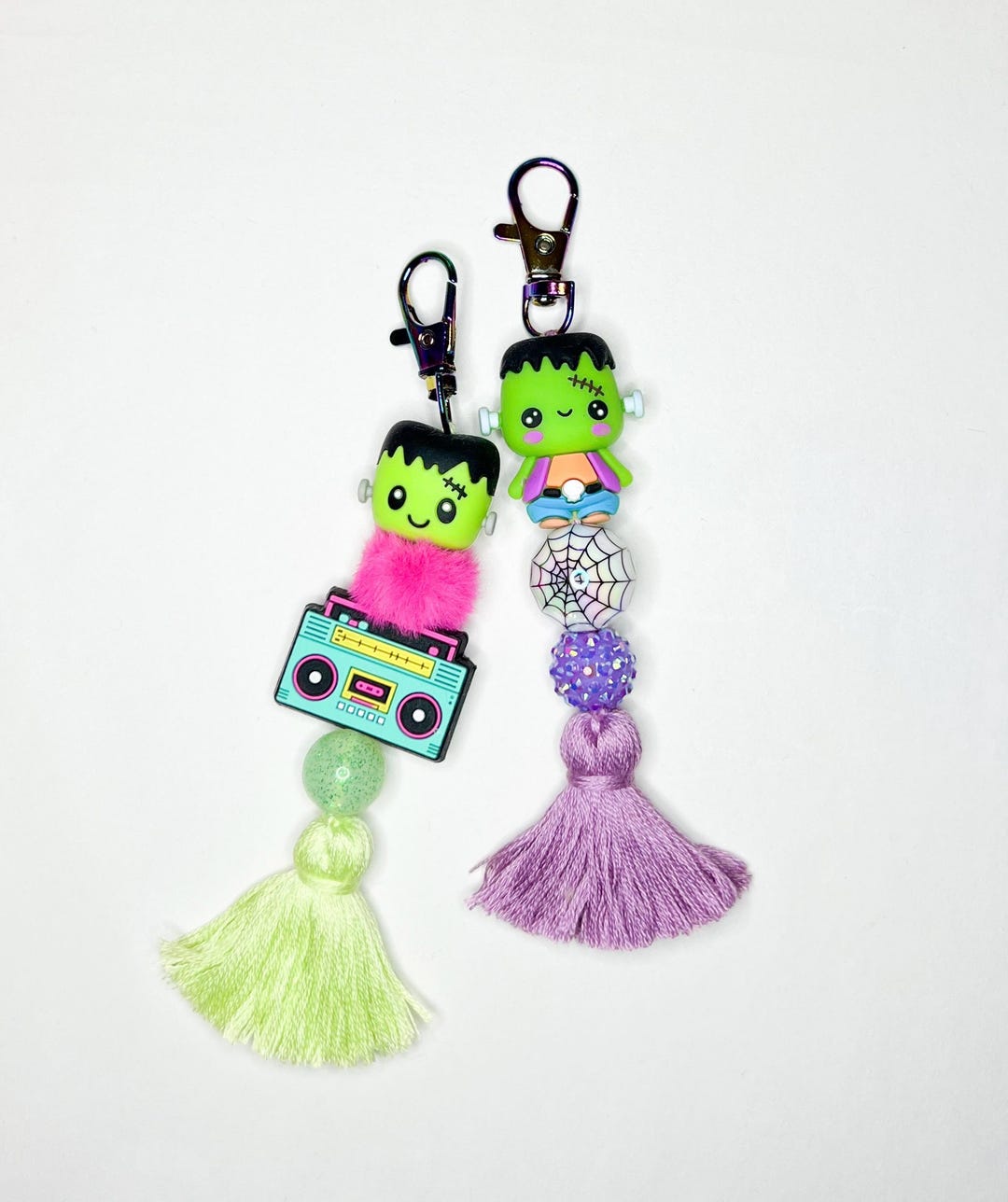Frankenstein Keychain | Frankie Bead | Halloween Tassel | Boom Box Bead ...
