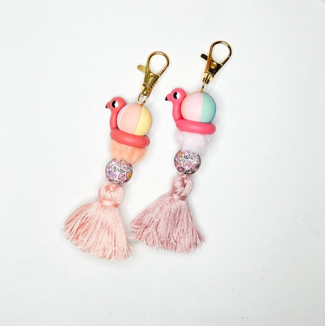 Flamingo Beach Ball Keychain | Tassel Keychain | Tumbler Charm | Bogg ...