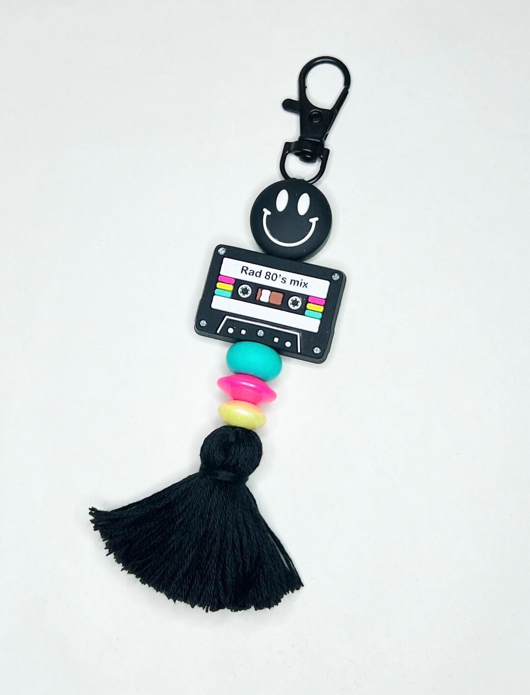 Rad 80s Mixtape Keychain Retro Smiley Tassel Keychain Keyring Charm ...
