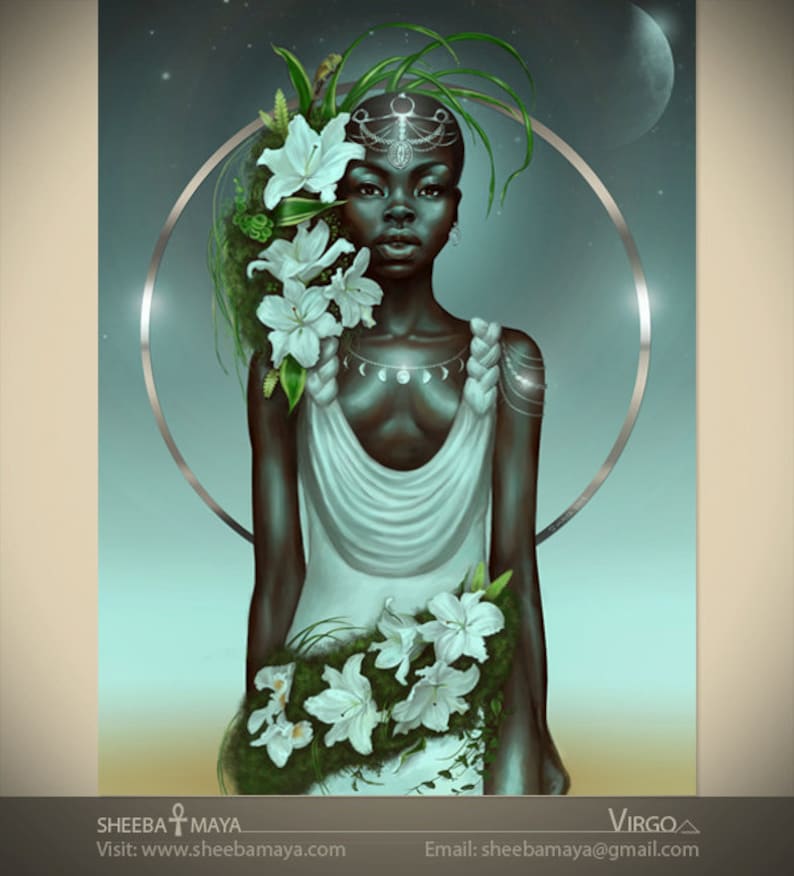 Virgo African American Zodiac Art Black Woman Goddess Natural Etsy