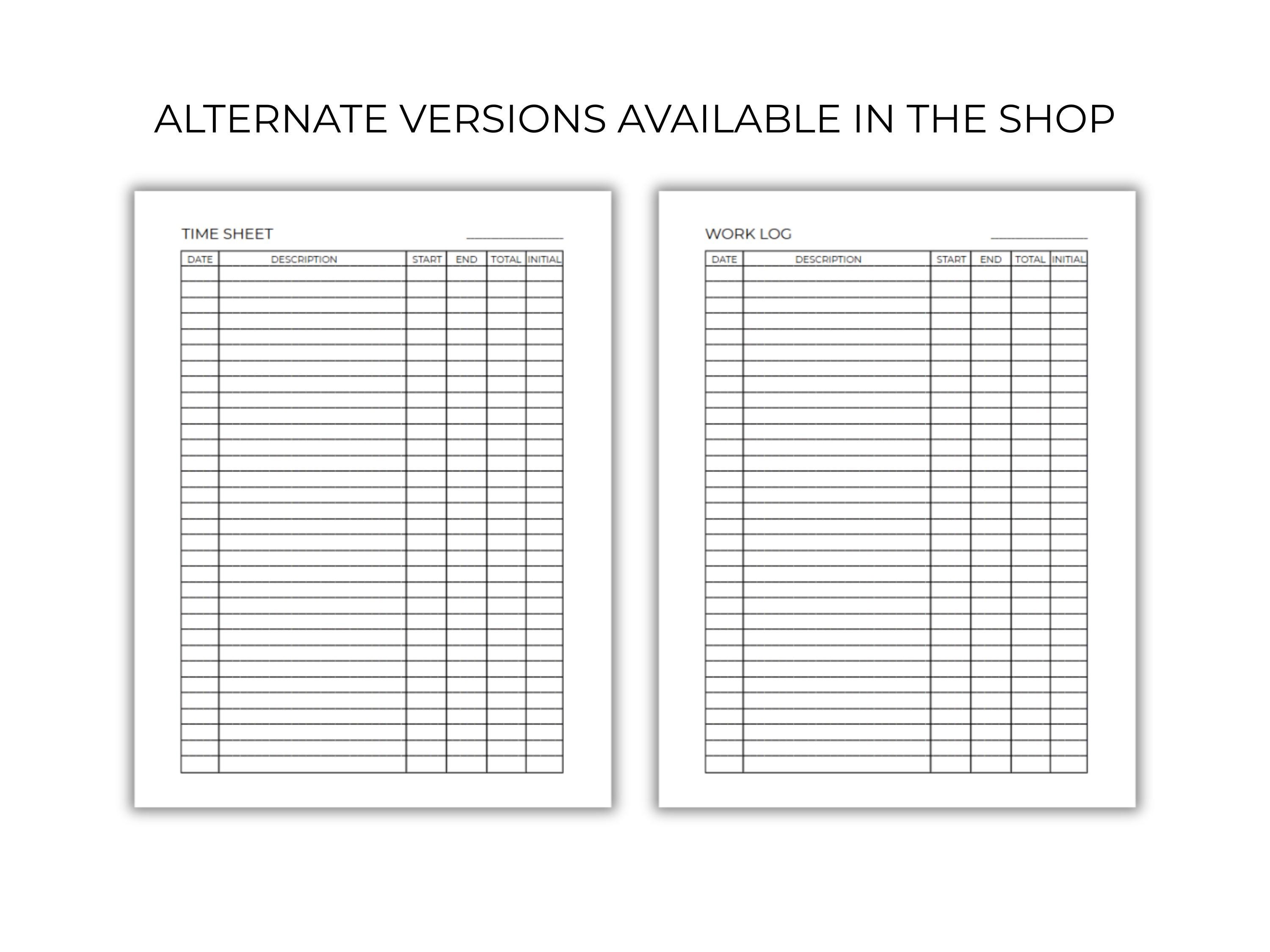 Employee Work Hours Log, Printable PDF, Daily Time Sheet Log ...