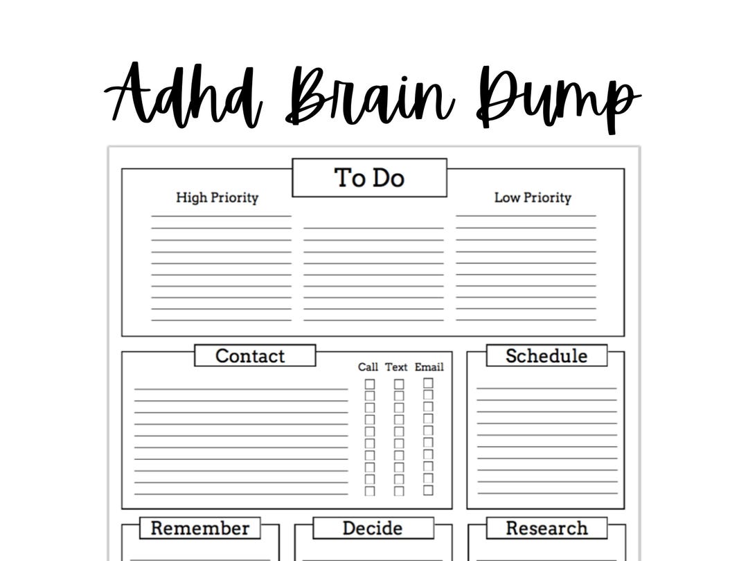 Printable ADHD Brain Dump Sheet | Adult ADHD Planner | Daily to Do List ...