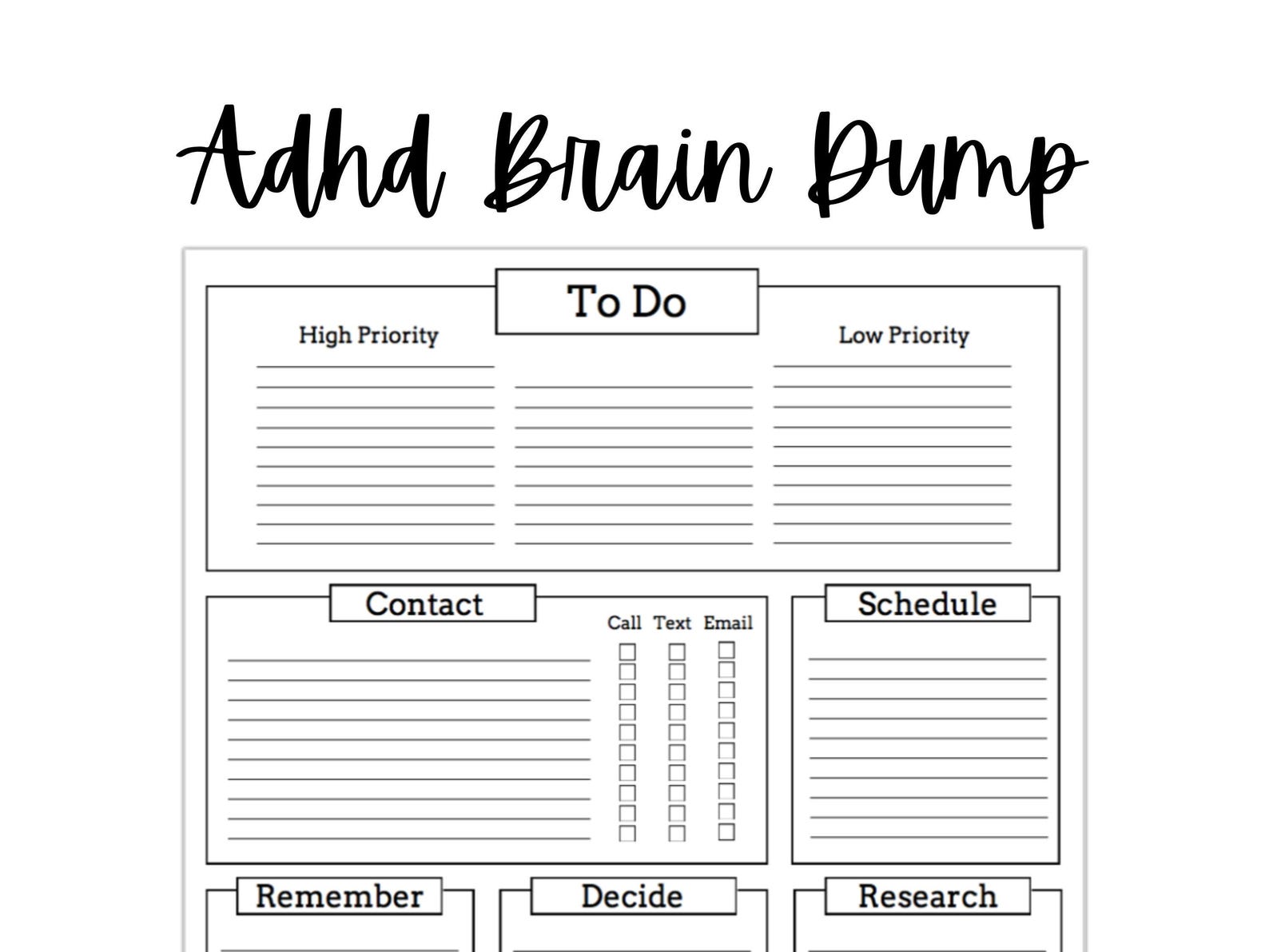 Printable ADHD Brain Dump Sheet | Adult ADHD Planner | Daily to Do List ...