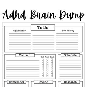 Printable ADHD Brain Dump Sheet | Adult ADHD Planner | Daily to Do List ...