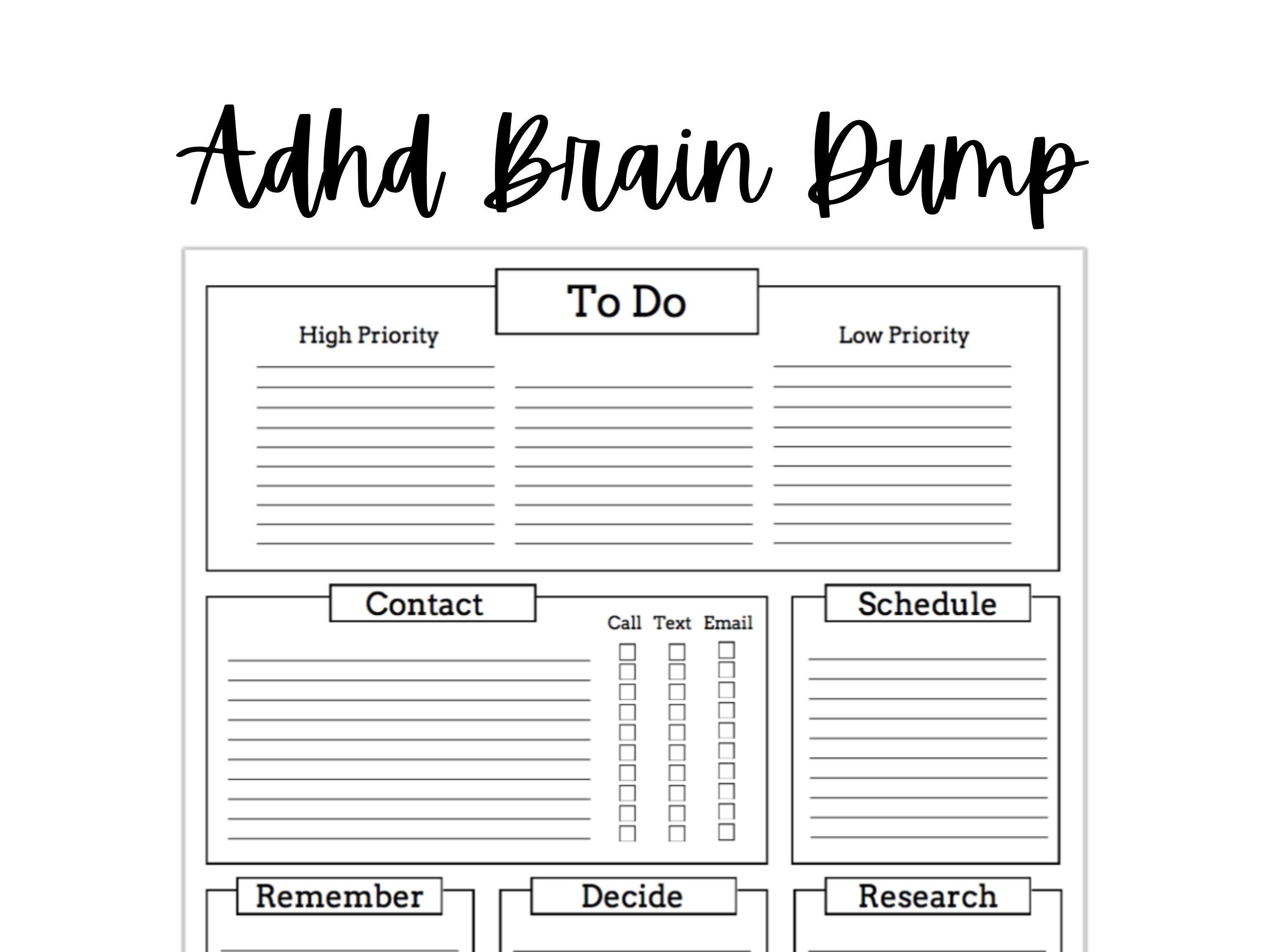 Printable ADHD Brain Dump Sheet | Adult ADHD Planner | Daily to Do List ...