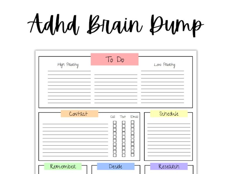 Printable ADHD Brain Dump Sheet | Adult ADHD Planner | Daily to Do List ...