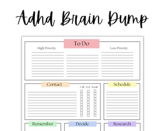 Printable ADHD Brain Dump Sheet | Adult ADHD Planner | Daily to Do List ...