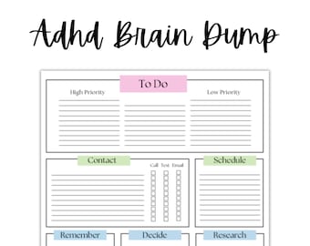 Printable ADHD Brain Dump Sheet | Adult ADHD Planner | Daily to Do List ...