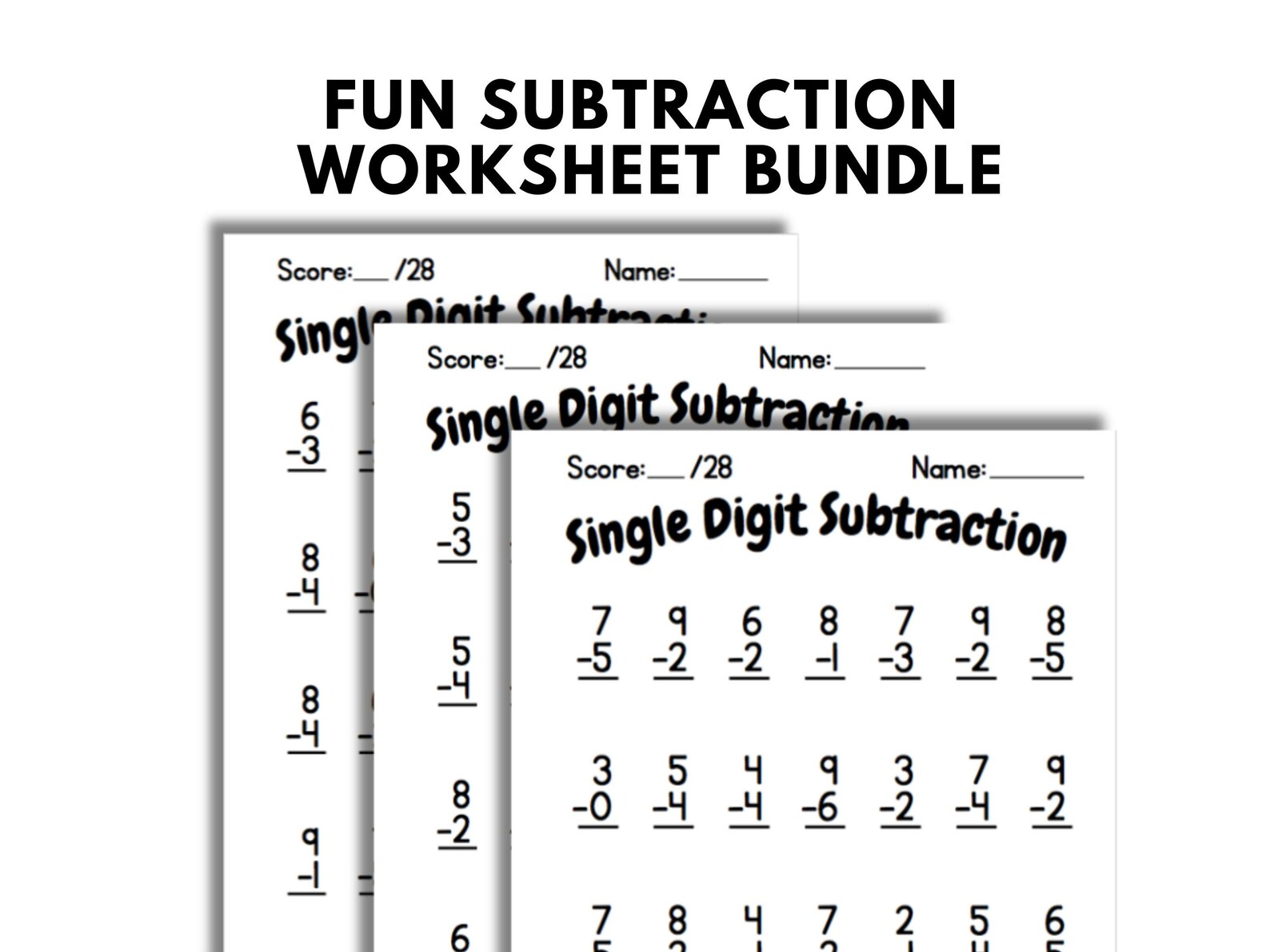 Subtraction Fun Worksheet 5 Printable Pages | Simple Single Digit ...