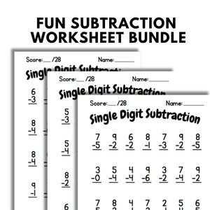 Subtraction Fun Worksheet 5 Printable Pages | Simple Single Digit ...