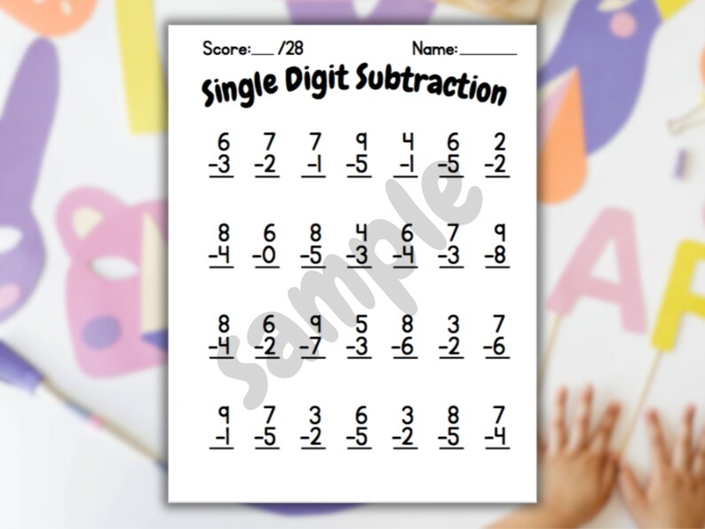 Subtraction Fun Worksheet 5 Printable Pages | Simple Single Digit ...