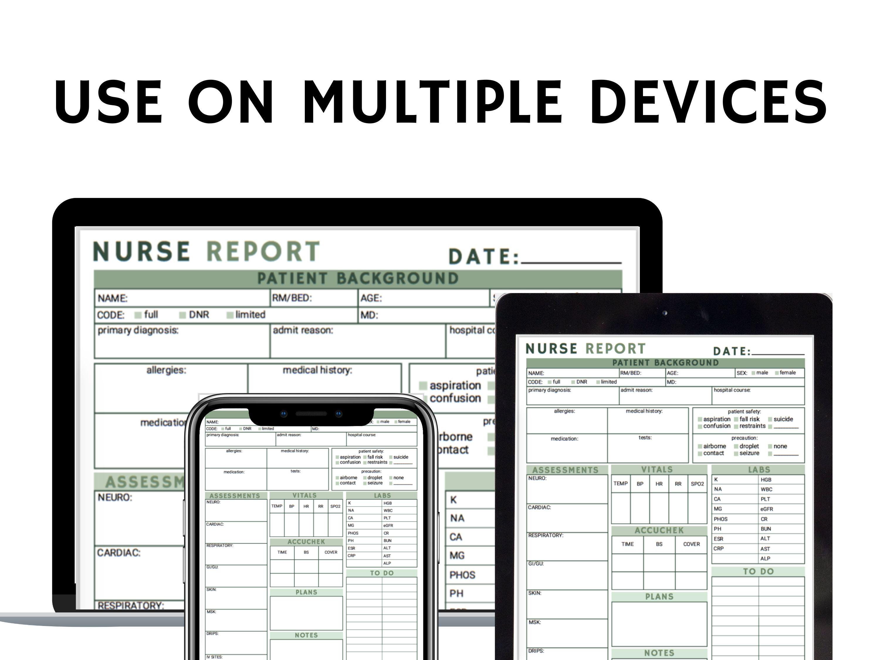 Editable Nurse Report Sheet | Printable, Digital | Nurse Brain Sheet, Single Patient Reporting ...