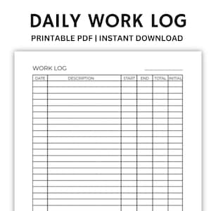 Employee Work Hours Log, Printable PDF, Daily Time Sheet Log ...